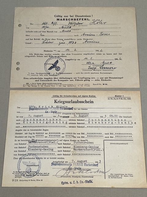 Bunker Militaria: Original WWII German Luftwaffe War Leave Certificate ...