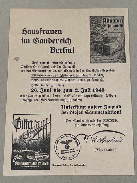 Bunker Militaria: Original WWII German Flyer for Hitler Youth (HJ ...