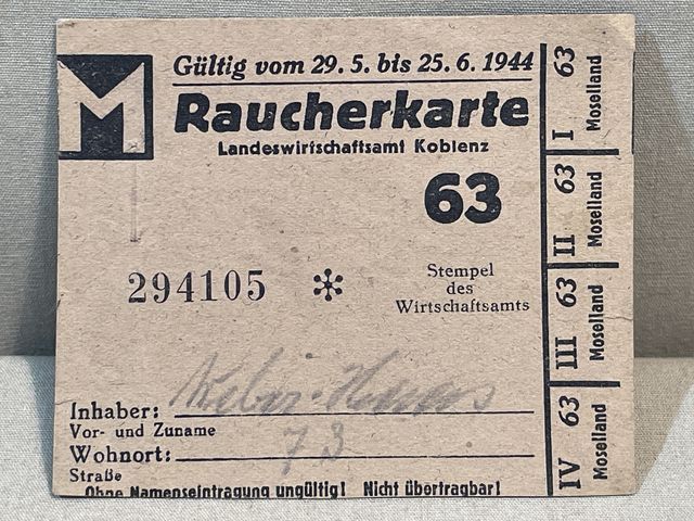 Bunker Militaria: Original WWII German Smoking Card (Raucherkarte)