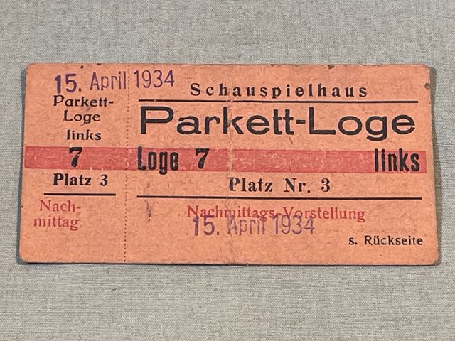 Bunker Militaria: Original 1934 German Playhouse Ticket, Schauspielhaus