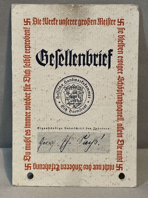 Bunker Militaria: Original 1934 German Journeyman's Certificate ...