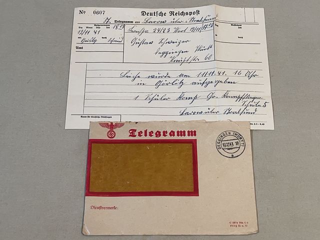 Bunker Militaria: Original WWII German Standard Telegram and Envelope
