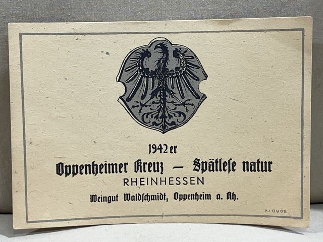 Bunker Militaria: Original WWII German Wine Bottle Label, Oppenheimer ...