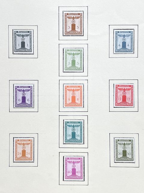 Bunker Militaria: Original WWII German Set of NSDAP Postage Stamps, MOUNTED