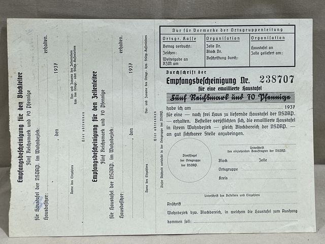 Bunker Militaria: Original 1937 German NSDAP LARGE Enameled Signs Order ...