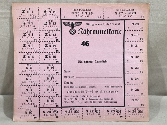 Bunker Militaria: Original WWII German Civilian Ration Card ...