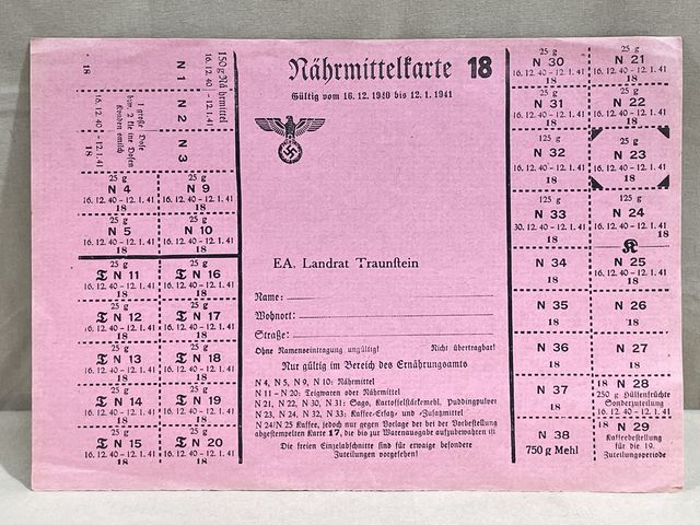 Bunker Militaria: Original WWII German Civilian Ration Card ...