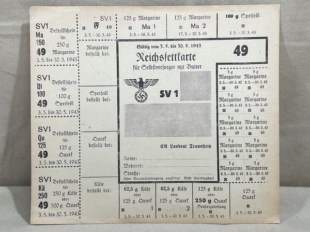 Bunker Militaria: Original WWII German Civilian Ration Card ...