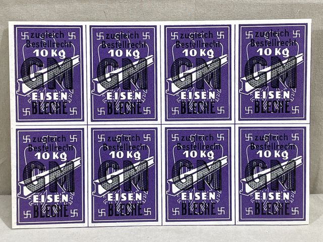 Bunker Militaria: Original Nazi Era German Card of 8 Ration Tickets for ...