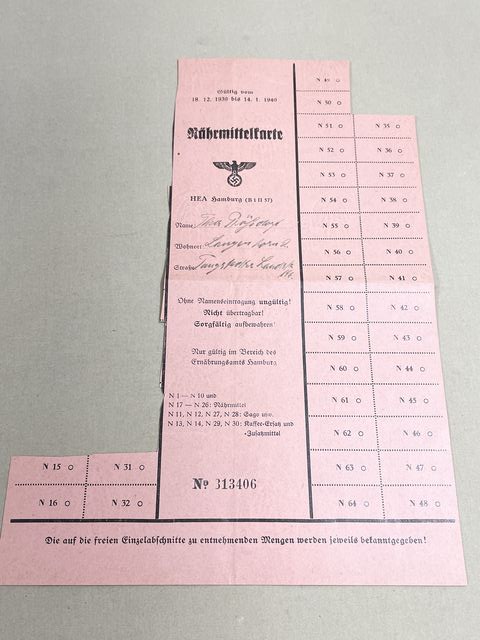 Bunker Militaria: Original Nazi Era German Civilian Ration Card ...