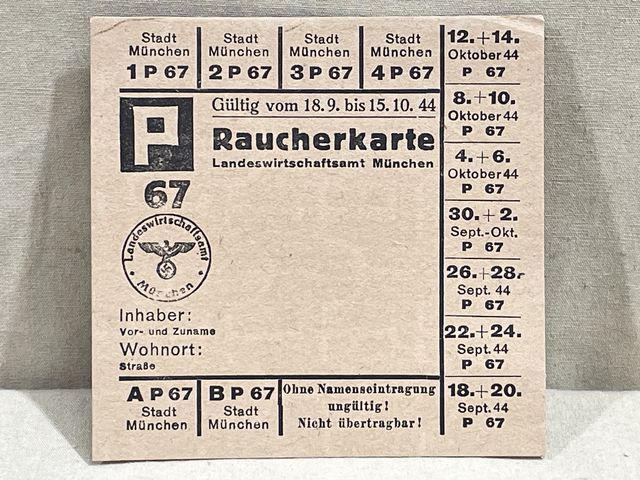 Bunker Militaria: Original Nazi Era German Civilian Ration Card ...