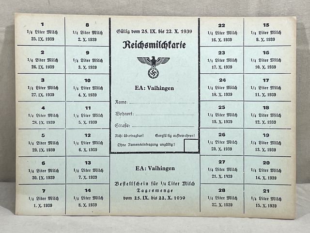 Bunker Militaria: Original WWII German Civilian Milk Ration Card ...