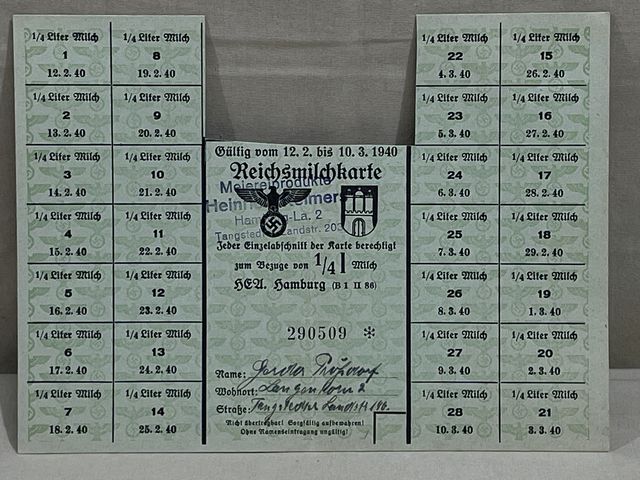 Bunker Militaria: Original Nazi Era German Civilian Ration Card ...
