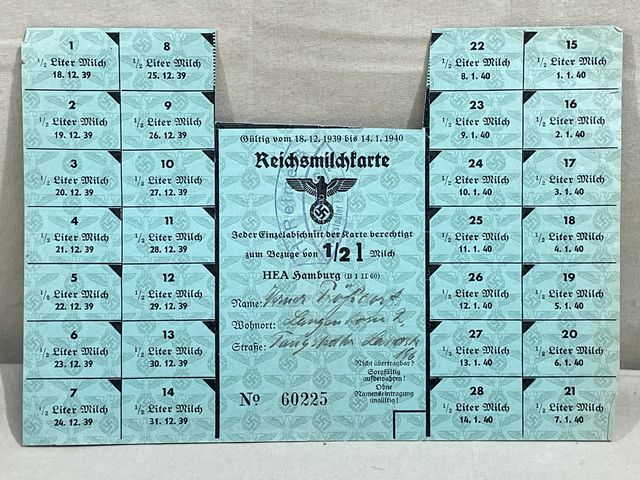 Bunker Militaria: Original Nazi Era German Civilian Ration Card ...