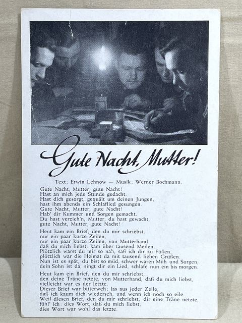 Bunker Militaria: Original WWII German Military Song Postcard, Gute Nacht, Mutter!