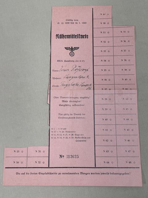 Bunker Militaria: Original Nazi Era German Civilian Ration Card ...