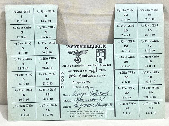 Bunker Militaria: Original Nazi Era German Civilian Ration Card ...