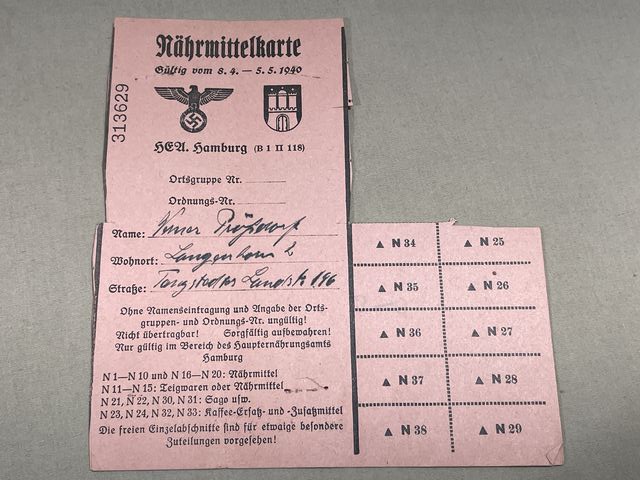 Bunker Militaria: Original Nazi Era German Civilian Ration Card ...
