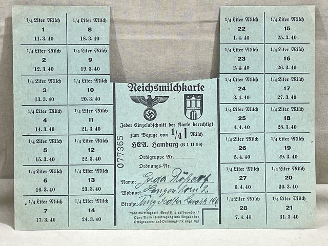 Bunker Militaria: Original Nazi Era German Civilian Ration Card ...