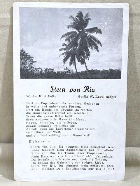 Bunker Militaria: Original Nazi Era German Song Postcard, Stern von Rio