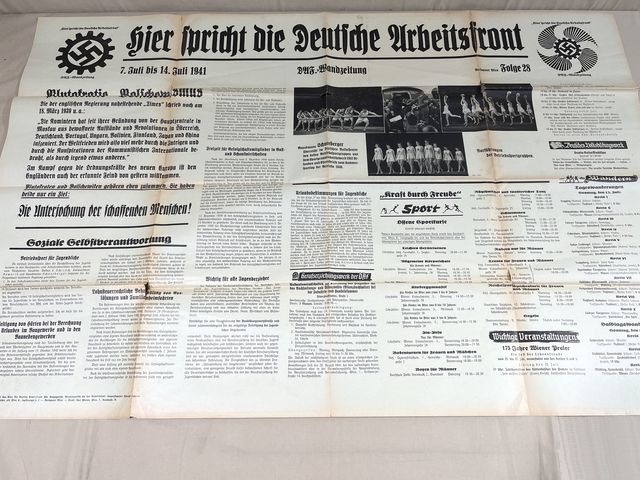 Bunker Militaria: Original WWII German DAF Newspaper Poster, Hier ...