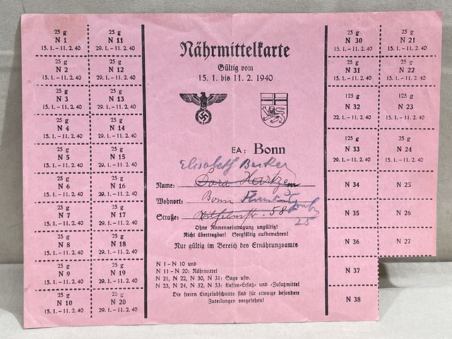 Bunker Militaria: Original Nazi Era German Civilian Ration Card ...
