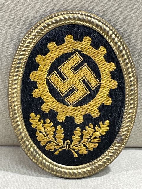 Bunker Militaria: Original Nazi Era German DAF Visor Cap Badge, RZM