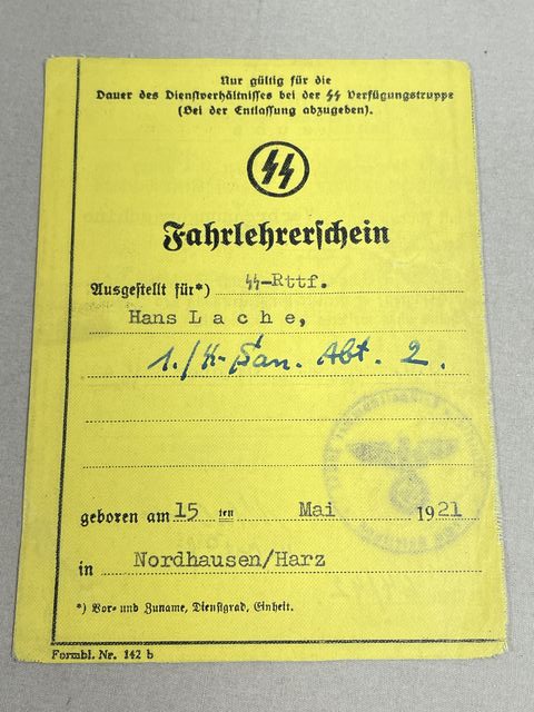 Bunker Militaria: Original WWII German Waffen-SS Driving Instructor’s ...