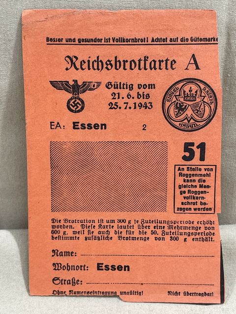 Bunker Militaria: Original WWII German Civilian Ration Card ...