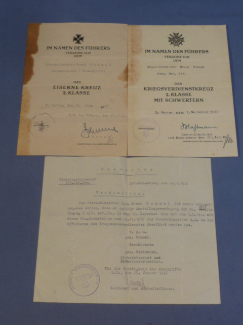 Bunker Militaria: Award Documents