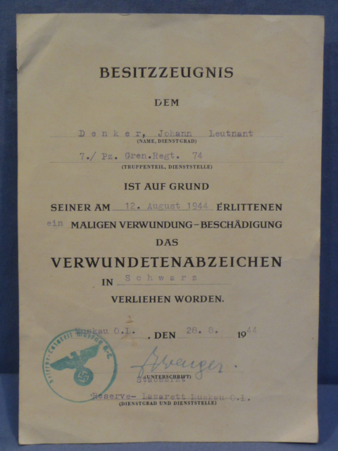 Bunker Militaria: Award Documents