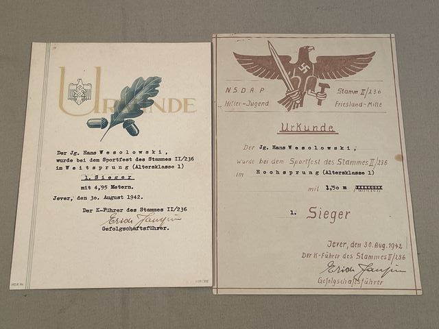 Bunker Militaria: Original WWII German Sports Award Documents Jäger ...