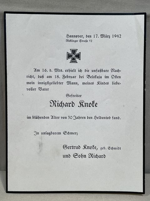 Bunker Militaria: Original WWII German Death Announcement, Gefreiter ...