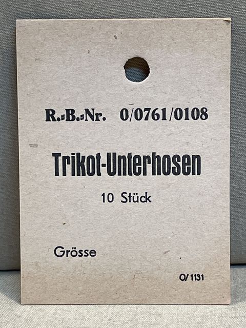 Bunker Militaria: Original WWII German Cardstock Clothing Tag, Trikot ...