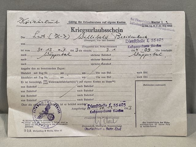 Bunker Militaria: Original WWII German Luftwaffe Soldier's War Leave ...