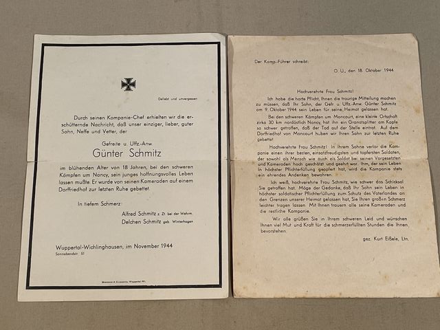 Bunker Militaria: Original WWII German Remembrance Card and Letter to ...