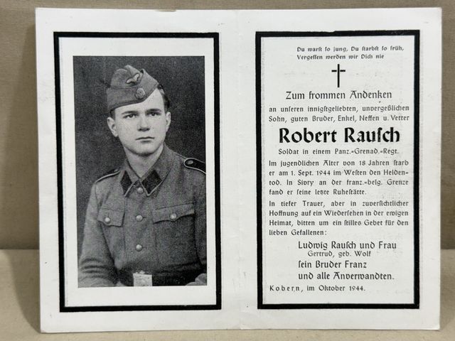 Bunker Militaria: Original WWII German Remembrance Card, Waffen-SS Soldier
