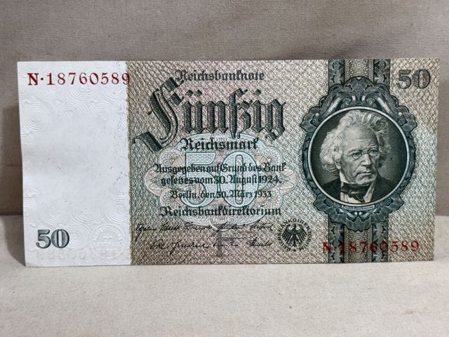 Bunker Militaria: Original Nazi Era German 50 Reichsmark Note, 1933 Series